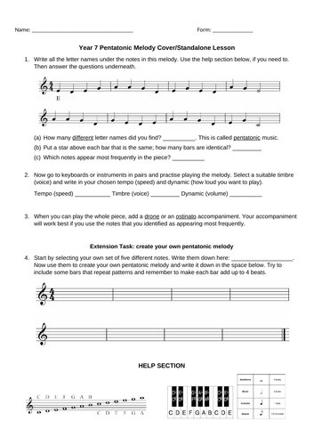 Pentatonic Melody Cover Lesson for Year 7 or 8 | Teaching Resources
