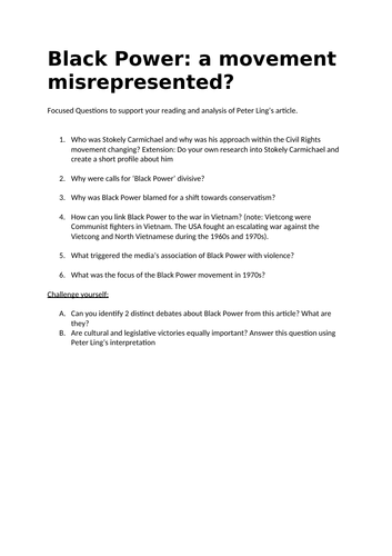 A LEVEL CIVIL RIGHTS - MALCOLM XAND BLACK POWER | Teaching Resources