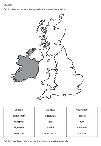 UK Cities - Labelling Worksheet | Teaching Resources