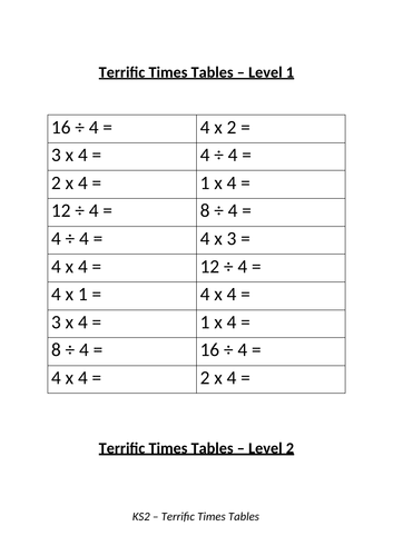 KS1 Times Tables + KS2 Times Tables | Teaching Resources