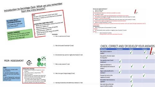 GCSE Intro to Sociology QUIZ | Teaching Resources