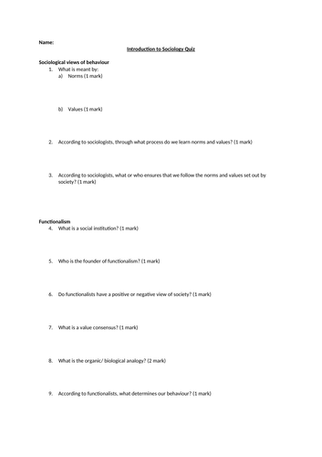GCSE Sociology - INTRO LESSONS, QUIZ & KEY TERM SHEET | Teaching Resources