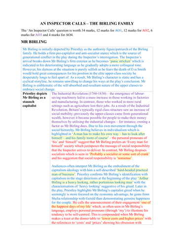 GCSE AQA An Inspector Calls - The Birling family character revision ...