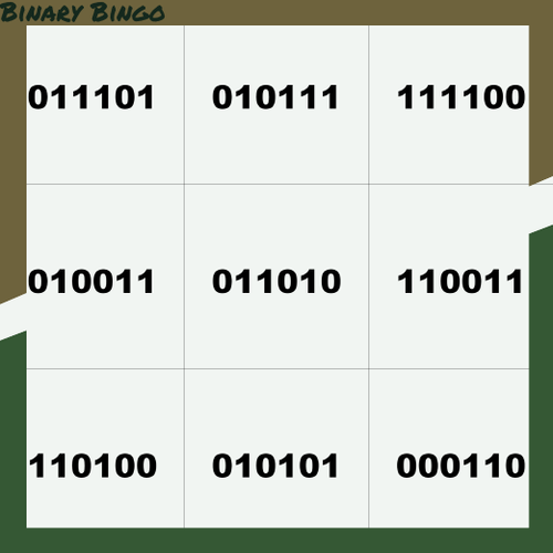 Binary Bingo Cards 50X 4-bit, 60-bit and 8-bit | Teaching Resources