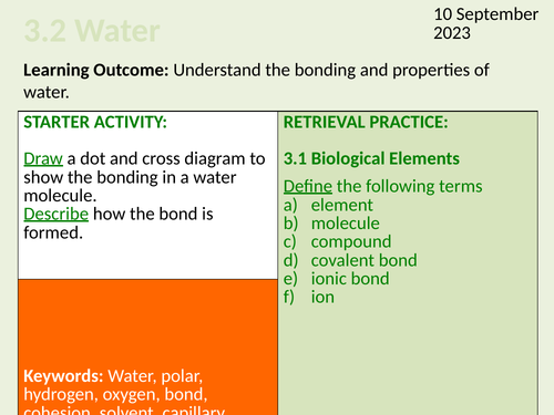 OCR Biology A- 3.2 Water | Teaching Resources