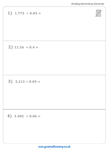 Dividing Decimals by Decimals Worksheet | Teaching Resources