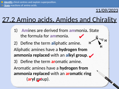 A level Chemistry: Amino acids, Amides and Chirality | Teaching Resources