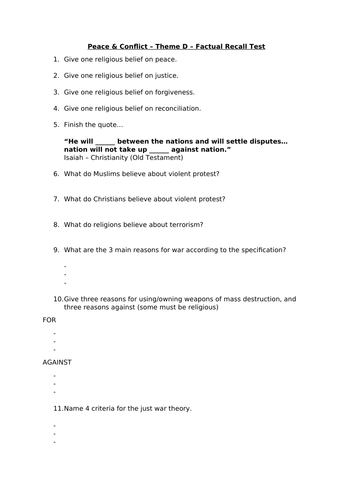 GCSE RS: Theme D - Religion, Peace & Conflict (Complete Unit ...