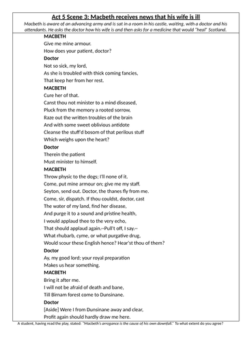 Macbeth's Arrogance AQA English Literature Paper 1 Section A | Teaching ...
