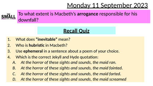 Macbeth's Arrogance AQA English Literature Paper 1 Section A | Teaching ...