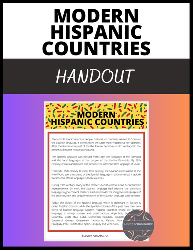 Modern Hispanic Countries Handout/Spanish/Spain | Teaching Resources