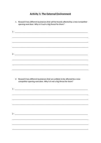 Unit 1 Activities Worksheet - AQA A Level Business Studies | Teaching ...