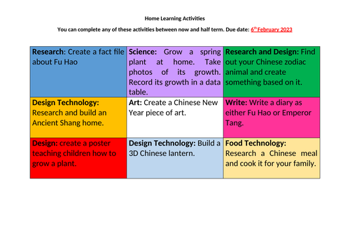 Homework Grid - Home Learning Activities | Teaching Resources