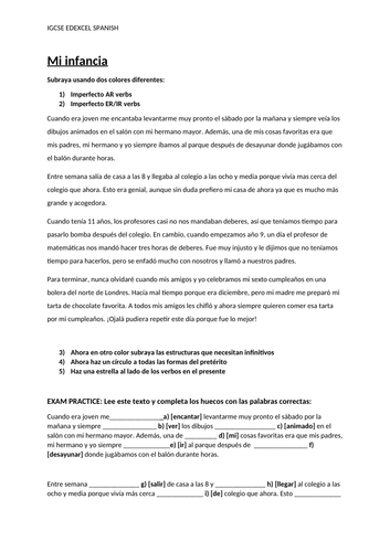 IGCSE EDEXCEL MI INFANCIA and IMPERFECT TENSE | Teaching Resources