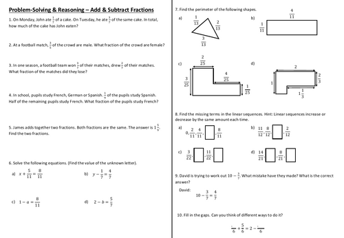 Add & Subtract Fractions | Teaching Resources