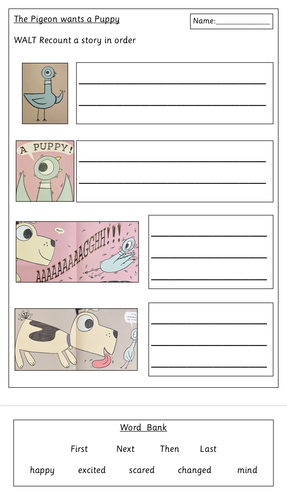 The Pigeon wants a Puppy Recount writing | Teaching Resources