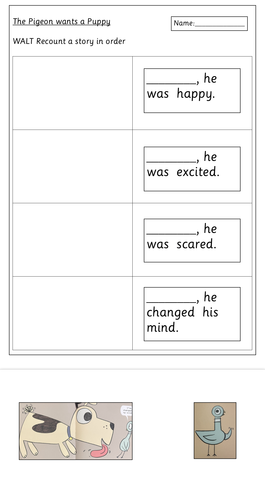 The Pigeon wants a Puppy Recount writing | Teaching Resources