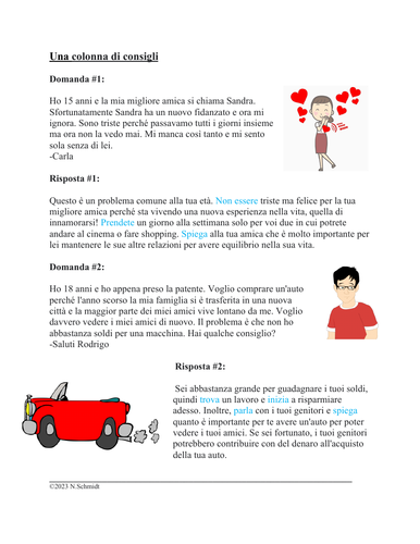 Italian Informal Command Forms Advice Column Reading (Italiano/lettura ...