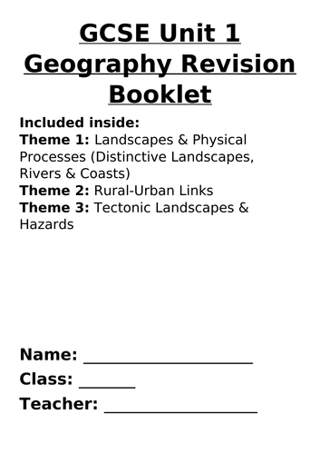 WJEC GCSE Unit 1 Revision Booklet - Themes 1, 2 & 3 | Teaching Resources