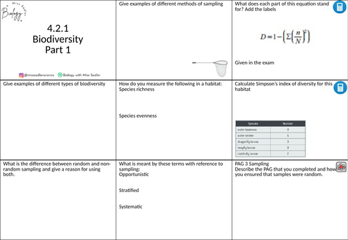 4.2.1 Biodiversity revision grid OCR A level Biology | Teaching Resources