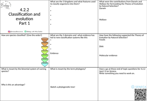 4.2.2 Classification and Evolution revision grid OCR A level Biology ...