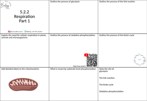 5.2.2 Respiration revision grid OCR A level Biology | Teaching Resources
