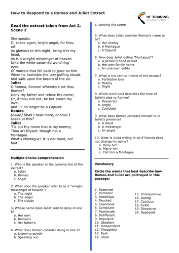 How to write a Romeo and Juliet Extract Essay (GCSE) | Teaching Resources