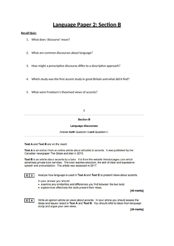 Paper 2 Language Discourses Q3 and 4 Revision AQA A level English ... Paper 2 Language Discourses Q3 and 4 Revision AQA A level English ...
