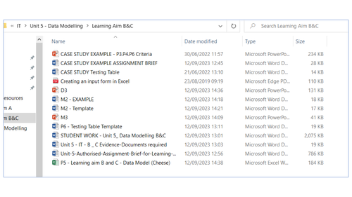 Btec It Level 3 Unit 5 Data Modelling Learning Aim Bandc Teaching Resources