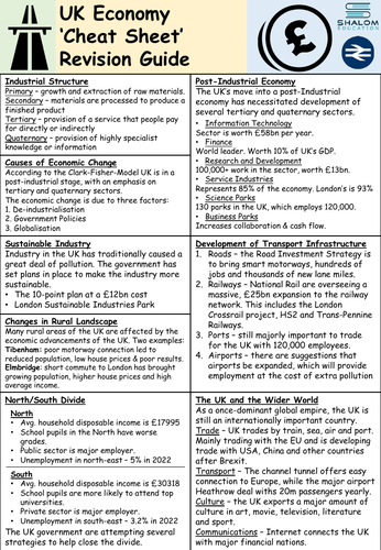 GCSE Geography UK Economy ‘Cheat Sheet’ Revision Guide | Teaching Resources
