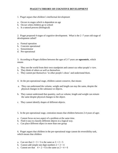 Childcare Education L3: Child Development : Piaget's theories ...