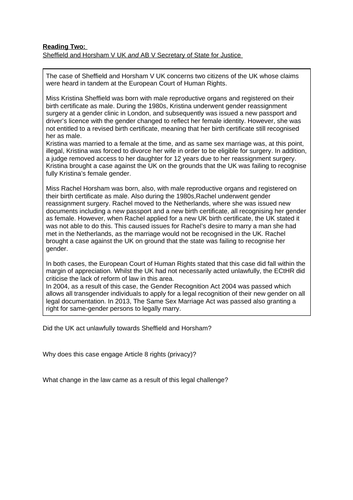 OCR Law: Human Rights "What is Article 8?" | Teaching Resources