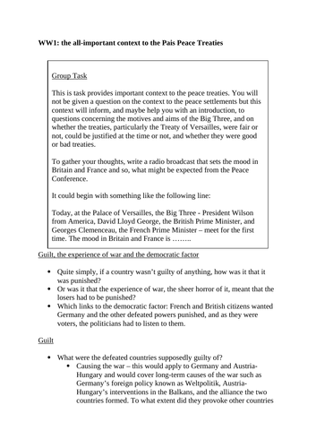 (I)GCSE - The Paris Peace Conference | Teaching Resources