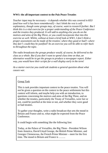 (I)GCSE - The Paris Peace Conference | Teaching Resources