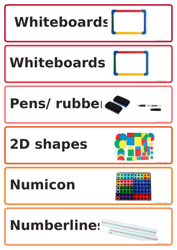 Maths resources tray labels with pictures | Teaching Resources