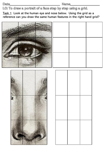 3 Human Facial Features Portrait Blending Pencil Worksheets for Shading ...