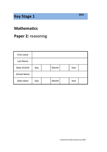 5 different copies of Paper 2 Key Stage 1 Maths SATs based on 2023 ...