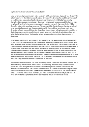 AQA A Level US Politics Political Parties 9 markers | Teaching Resources