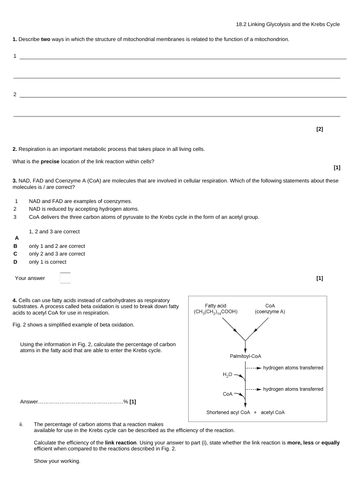 OCR Biology A- 18.2 Linking Glycolysis and the Krebs Cycle | Teaching ...
