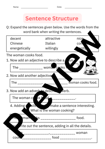 Writing Sentences - Sentence Structure Worksheet Digital & Printable ...