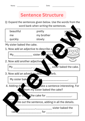 Writing Sentences - Sentence Structure Worksheet Digital & Printable ...