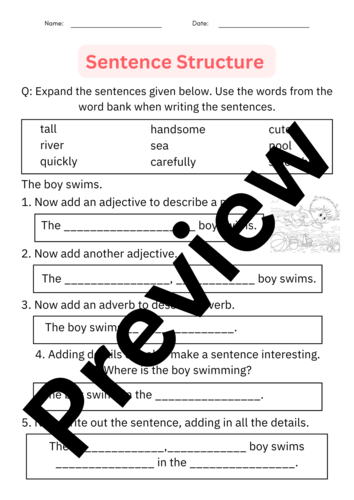 Writing Sentences - Sentence Structure Worksheet Digital & Printable ...