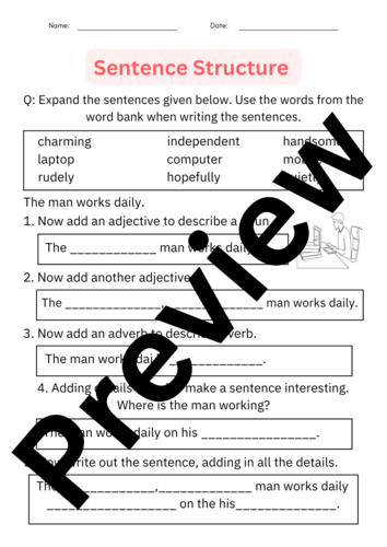 Writing Sentences - Sentence Structure Worksheet Digital & Printable ...