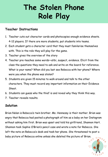 The Stolen Phone Role Play | Teaching Resources