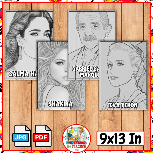 Hispanic Heritage Month 30 Famous Hispanic Icons Grayscale coloring ...