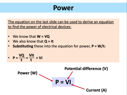 Power & Electrical Energy - A Level Physics | Teaching Resources