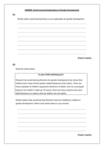 SOCIAL LEARNING EXPLANATION OF GENDER DEVELOPMENT [A-Level Psychology ...