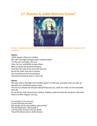 Romeo Juliet Balcony | Teaching Resources