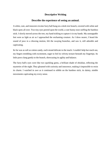 Descriptive Writing- Student's Response- May/June 2023 | Teaching Resources