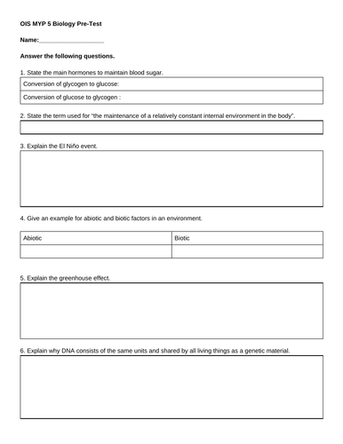 MYP5 Diagnostic Test | Teaching Resources